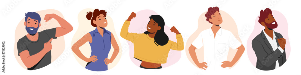 Set of Confident People. Male and Female Characters Exude Confidence ...
