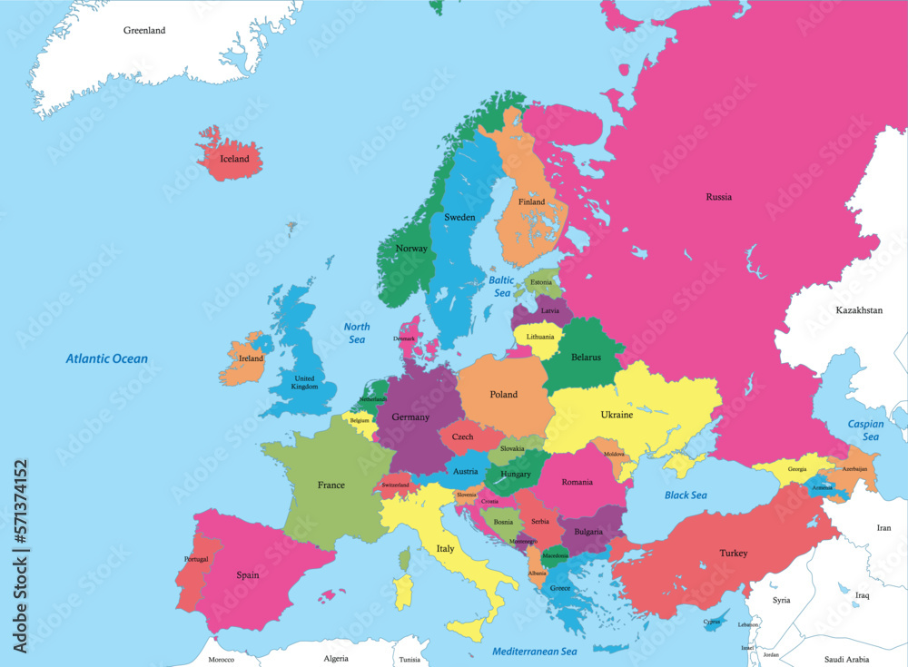 Political map of Europe with borders Stock Vector | Adobe Stock