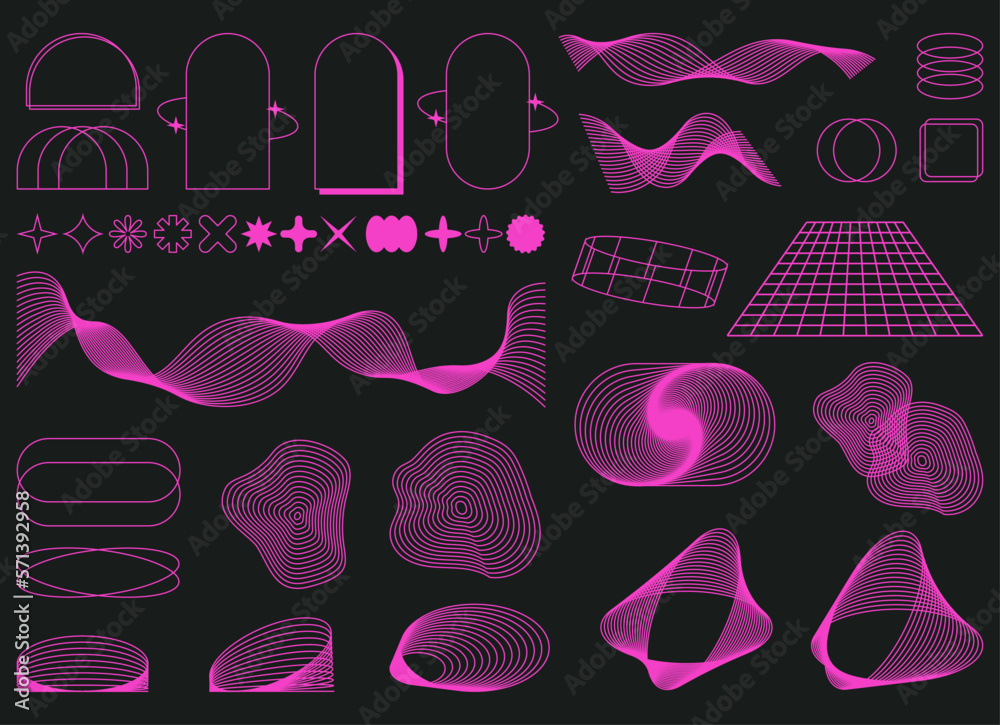 Set of Abstract geometric shapes trending futuristic line design elements, infographic shapes ...