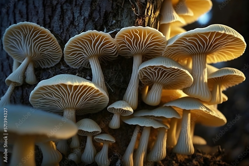 mushrooms, fungi in the forest, genertaive AI, mycelium, spore ...