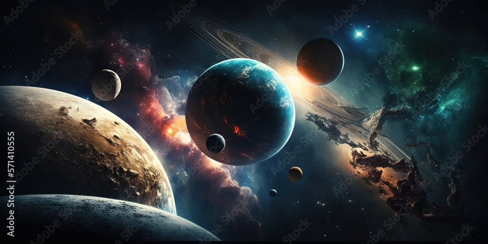 Universe scene with planets, stars and galaxies in outer space showing ...