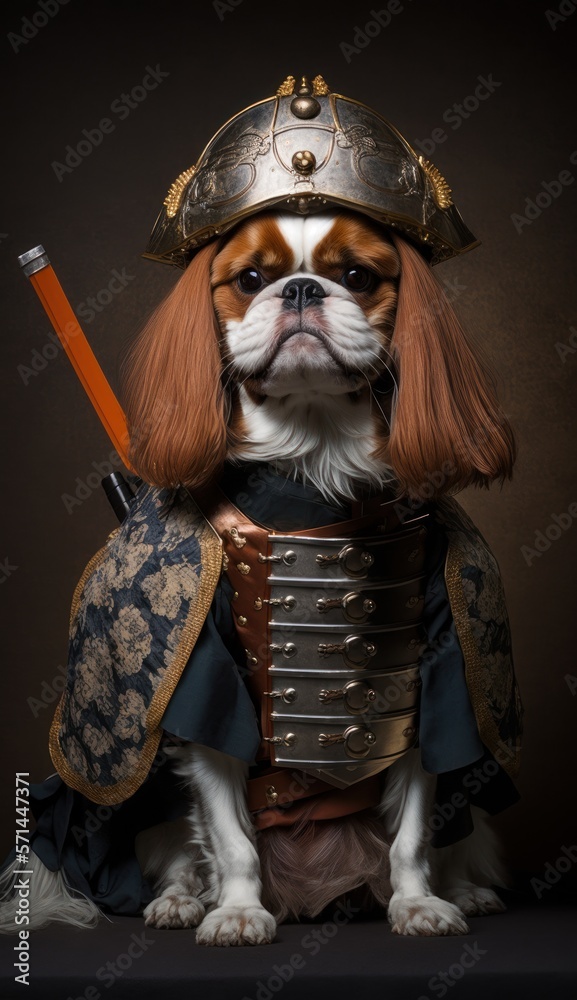 Majestic Animal Cavalier King Charles Spaniel Shogun in Samurai Armor ...