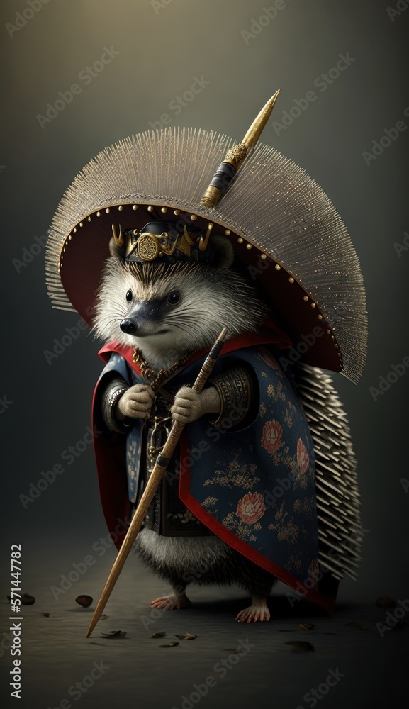 Majestic Animal Hedgehog Shogun in Samurai Armor: A Depiction of ...