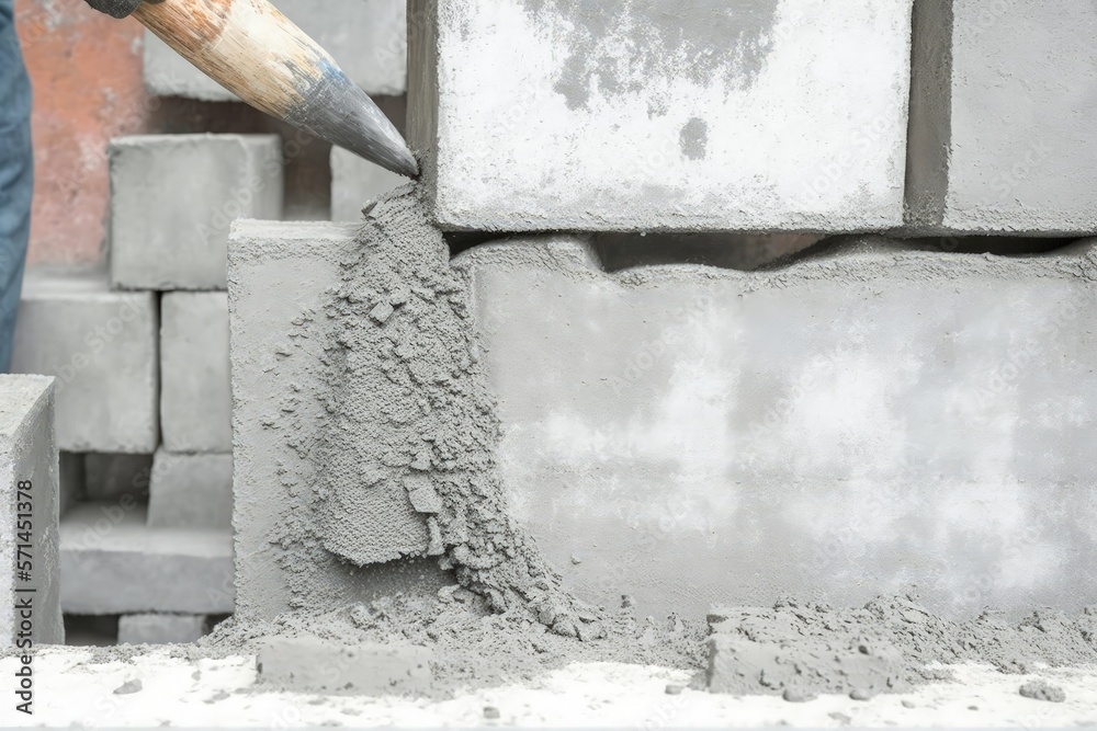 Cement mortar mixed to bond building blocks and coating lightweight ...