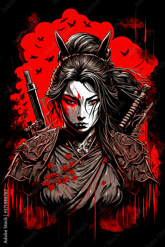Angry samurai queen. Generative AI Stock Illustration | Adobe Stock