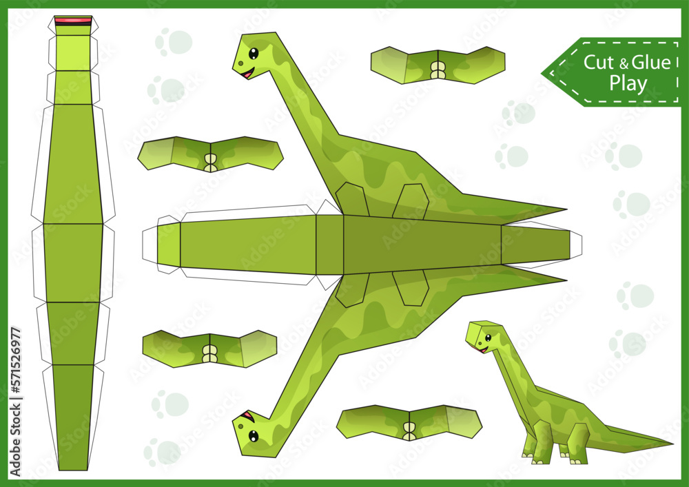 Kids craft template. Create to cut and glue a paper 3d dinosaur. DIY ...