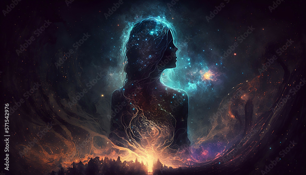 universe meta human goddess spirit silhouette on galaxy space ...
