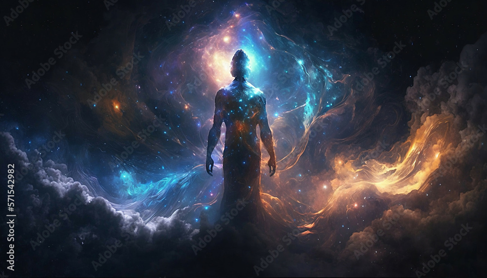 universe meta human god spirit silhouette on galaxy space background ...