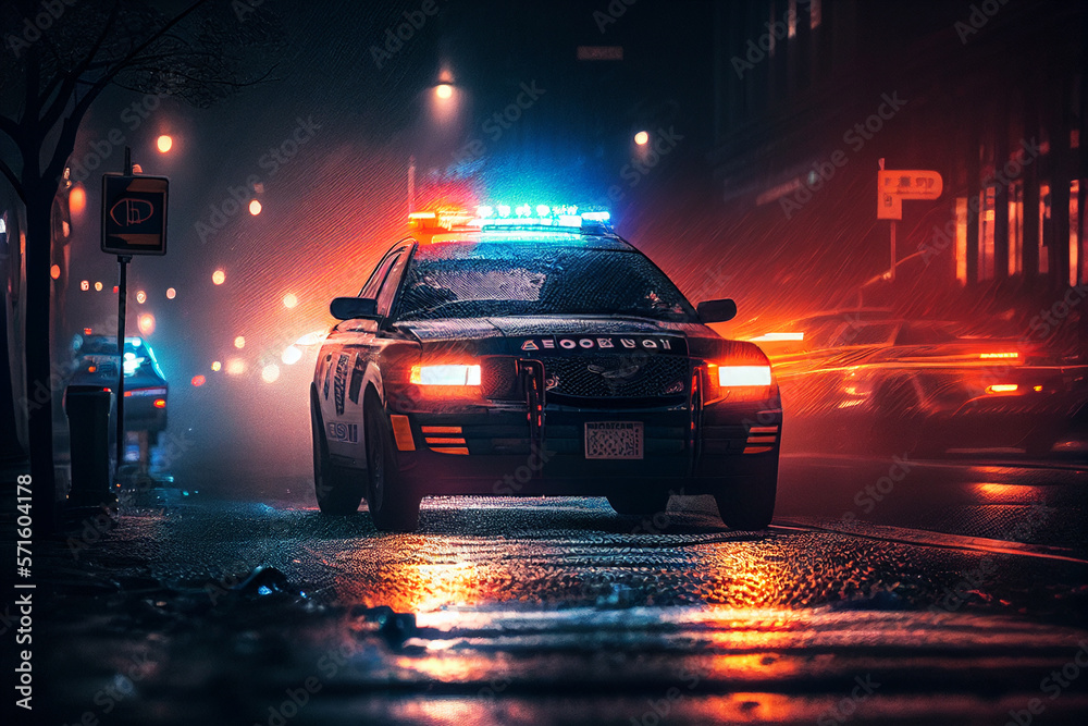 Ilustracja bez tantiem: Police lights and Police car in New York ...