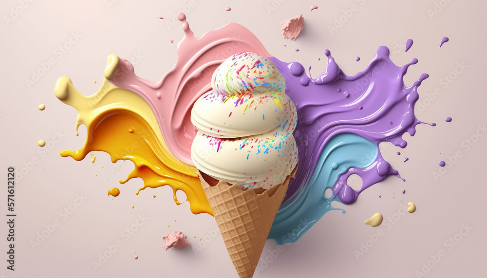 Ilustración de Stock Top view on a pastel background with an ice cream ...
