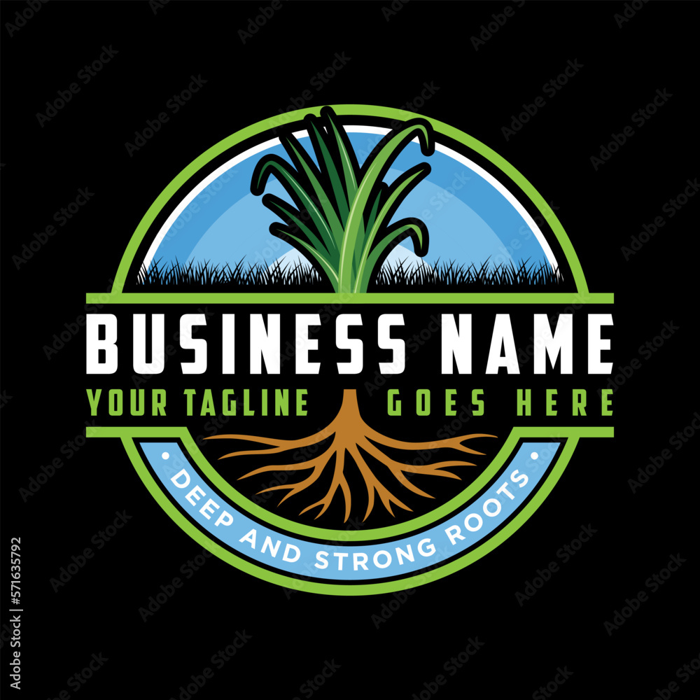 Lawn care logo circular emblem with roots, grass icon, fit for turf ...