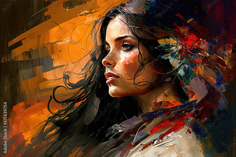 Flamenco Spanish Dancers abstract art with vivid passionate colours, ai ...