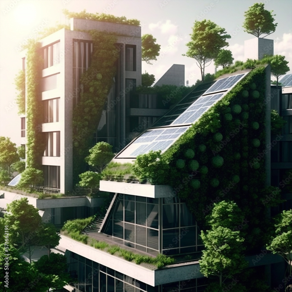 futuristic architecture with an environmentally friendly solar panel ...