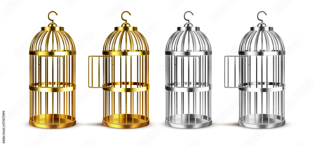 Realistic Detailed 3d Metal Cage for Birds Set Closed and Open View ...