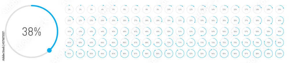 Percentage diagram icons. Pie chart. Progression from 1 to 100. Stock ...