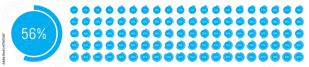 Percentage diagram icons. Pie chart. Progression from 1 to 100. Stock ...