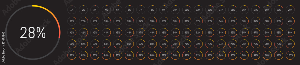 Percentage diagram icons. Pie chart. Progression from 1 to 100. Stock ...
