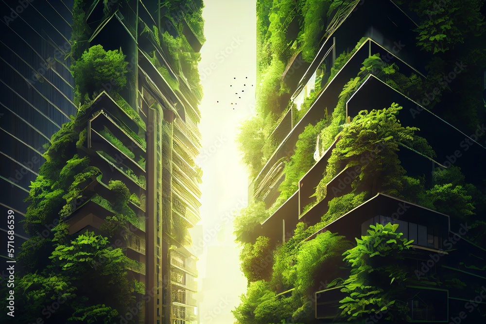 Ilustração Splendid environmental awareness city with vertical forest ...