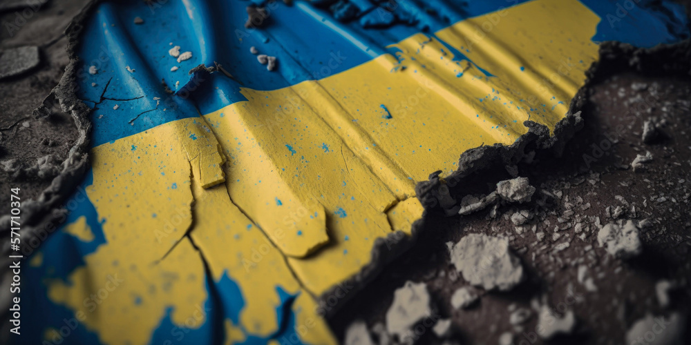 Cracked, Broken, Shattered, Rubble, Ukraine, Ukrainian Flag in Pieces ...
