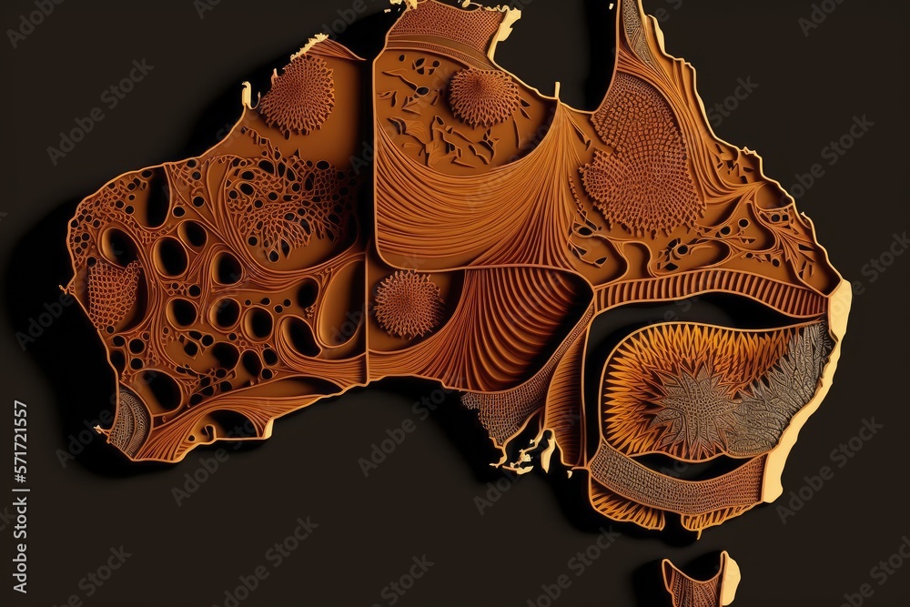 Australian outline in tribal pattern, map of australia in de colours ...