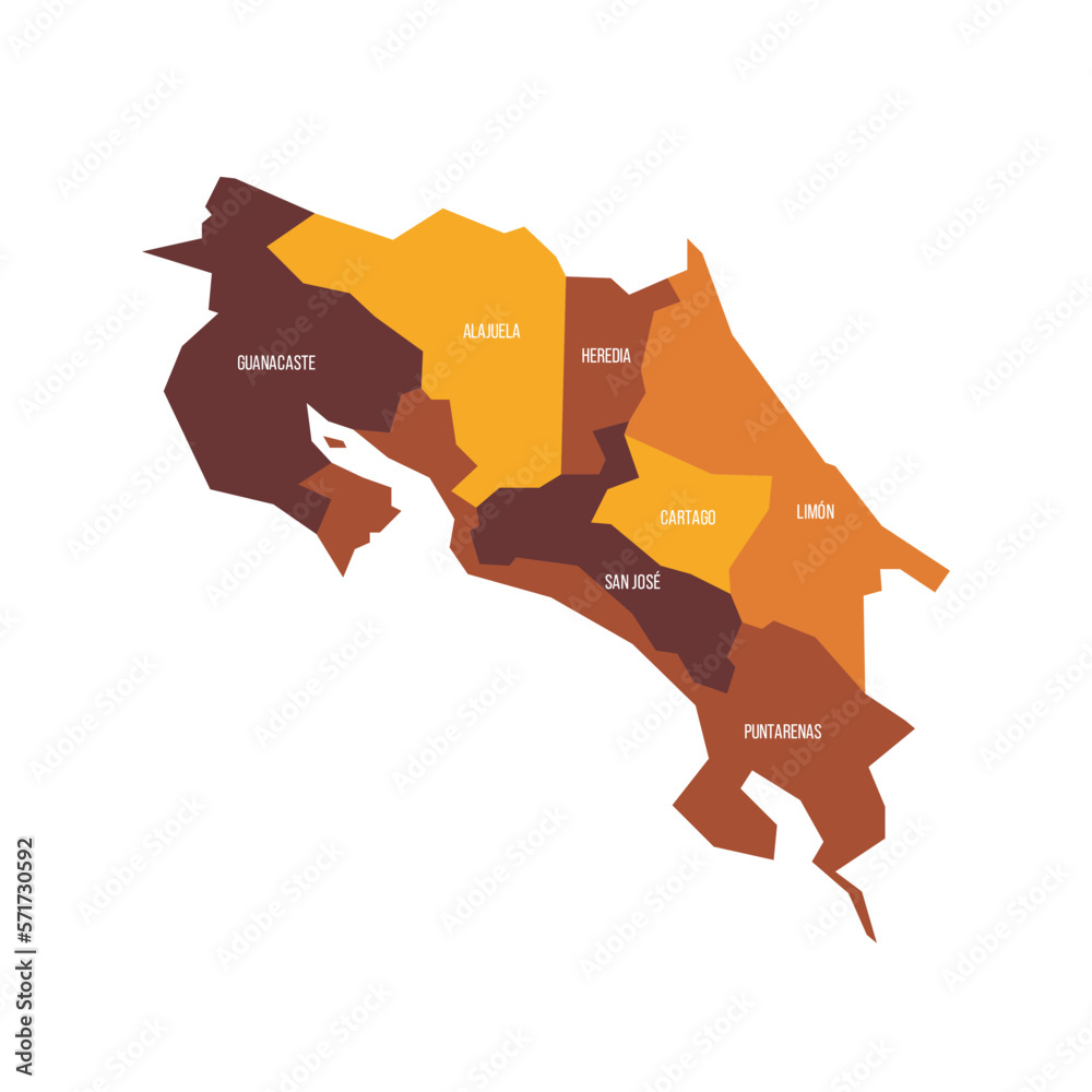 Costa Rica political map of administrative divisions - provinces. Flat ...