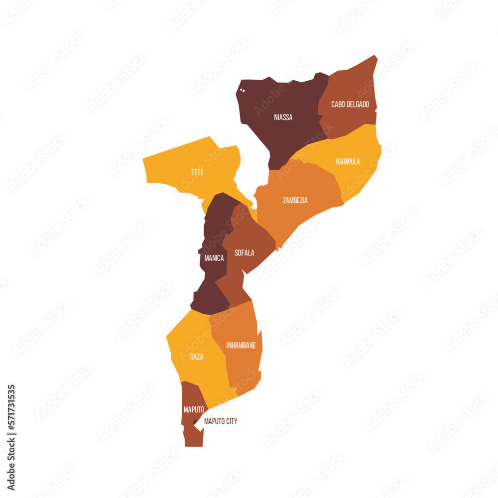 Mozambique political map of administrative divisions - provinces and ...