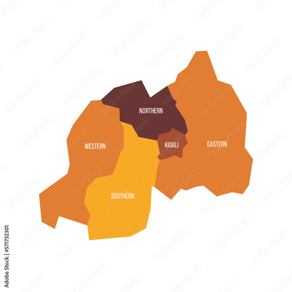Rwanda political map of administrative divisions - provinces. Flat ...