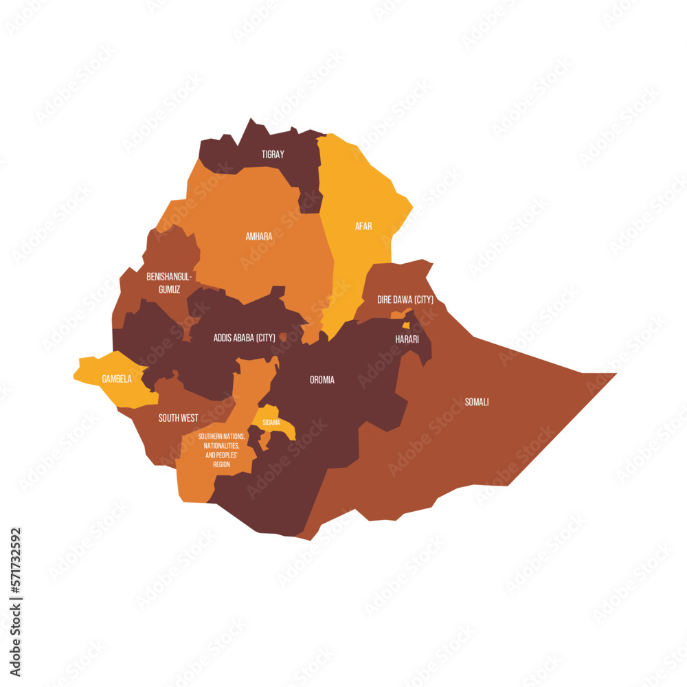 Vetor Ethiopia political map of administrative divisions - regions and ...