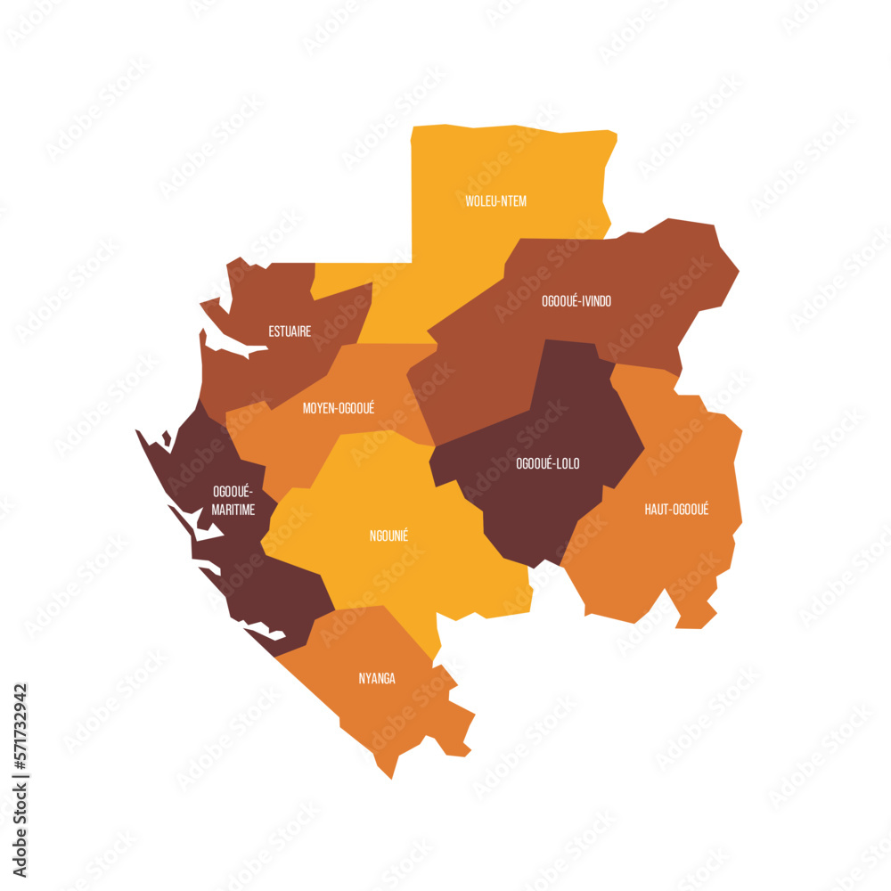Gabon political map of administrative divisions - provinces. Flat ...