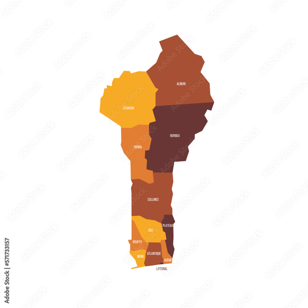 Benin political map of administrative divisions - departments. Flat ...
