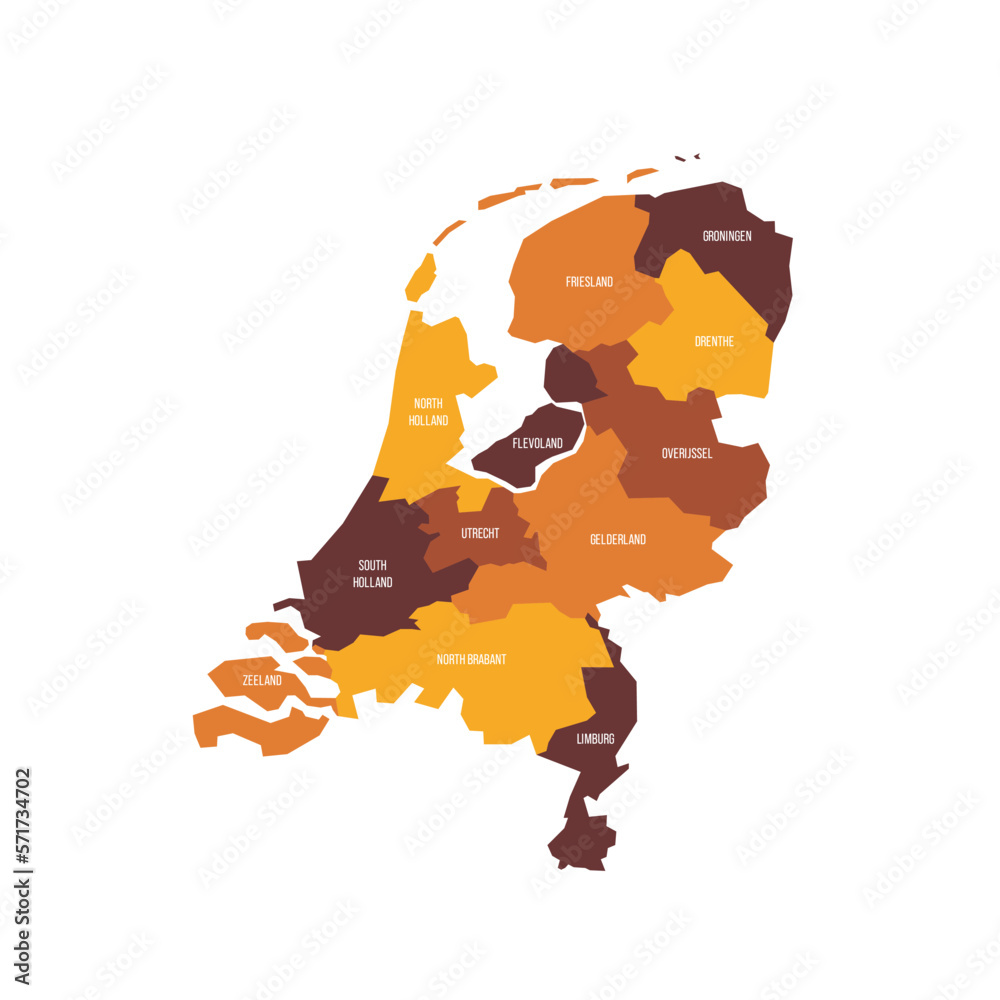 Netherlands political map of administrative divisions - provinces. Flat ...