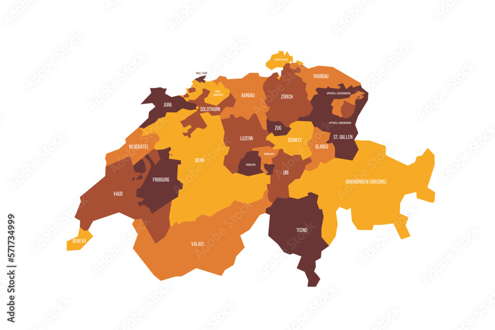 Switzerland political map of administrative divisions - cantons. Flat ...
