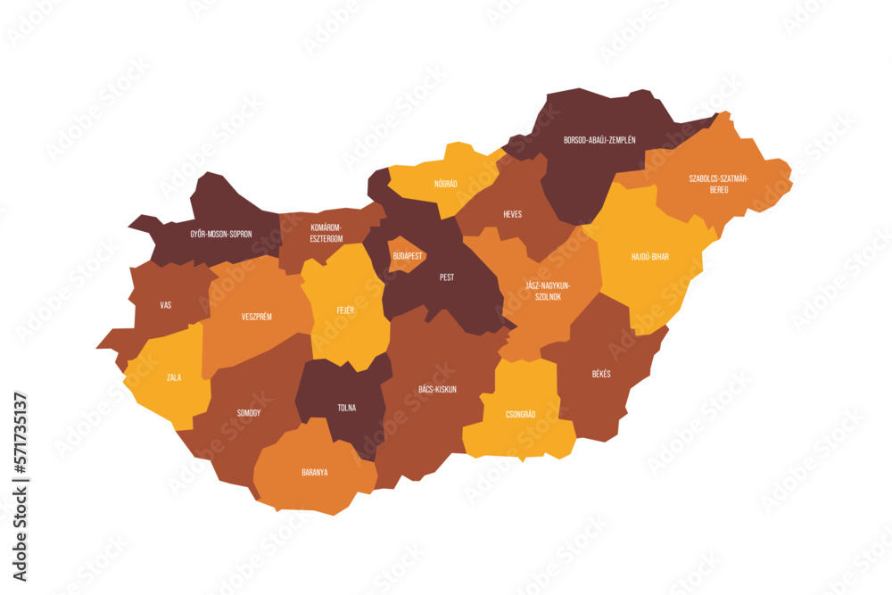 Vector de Stock Hungary political map of administrative divisions - counties and autonomous city ...