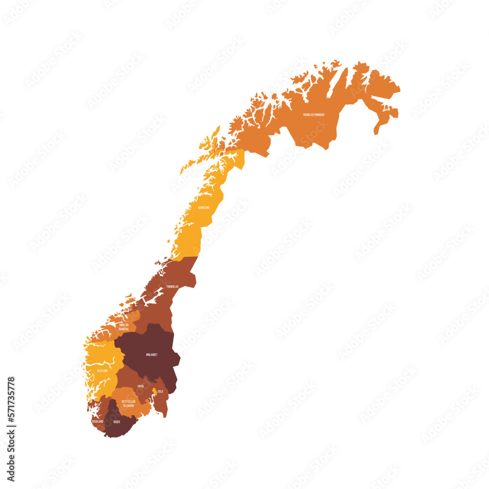 Norway political map of administrative divisions - counties and ...