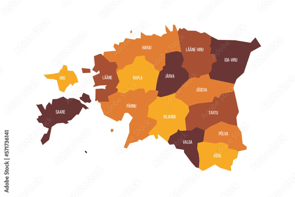 Estonia political map of administrative divisions - counties. Flat ...