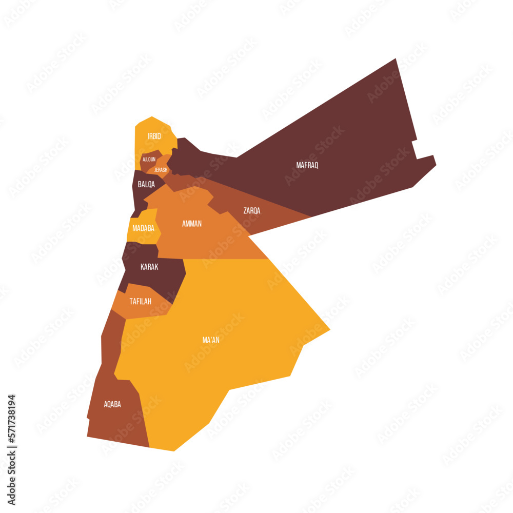 Jordan political map of administrative divisions - governorates. Flat ...