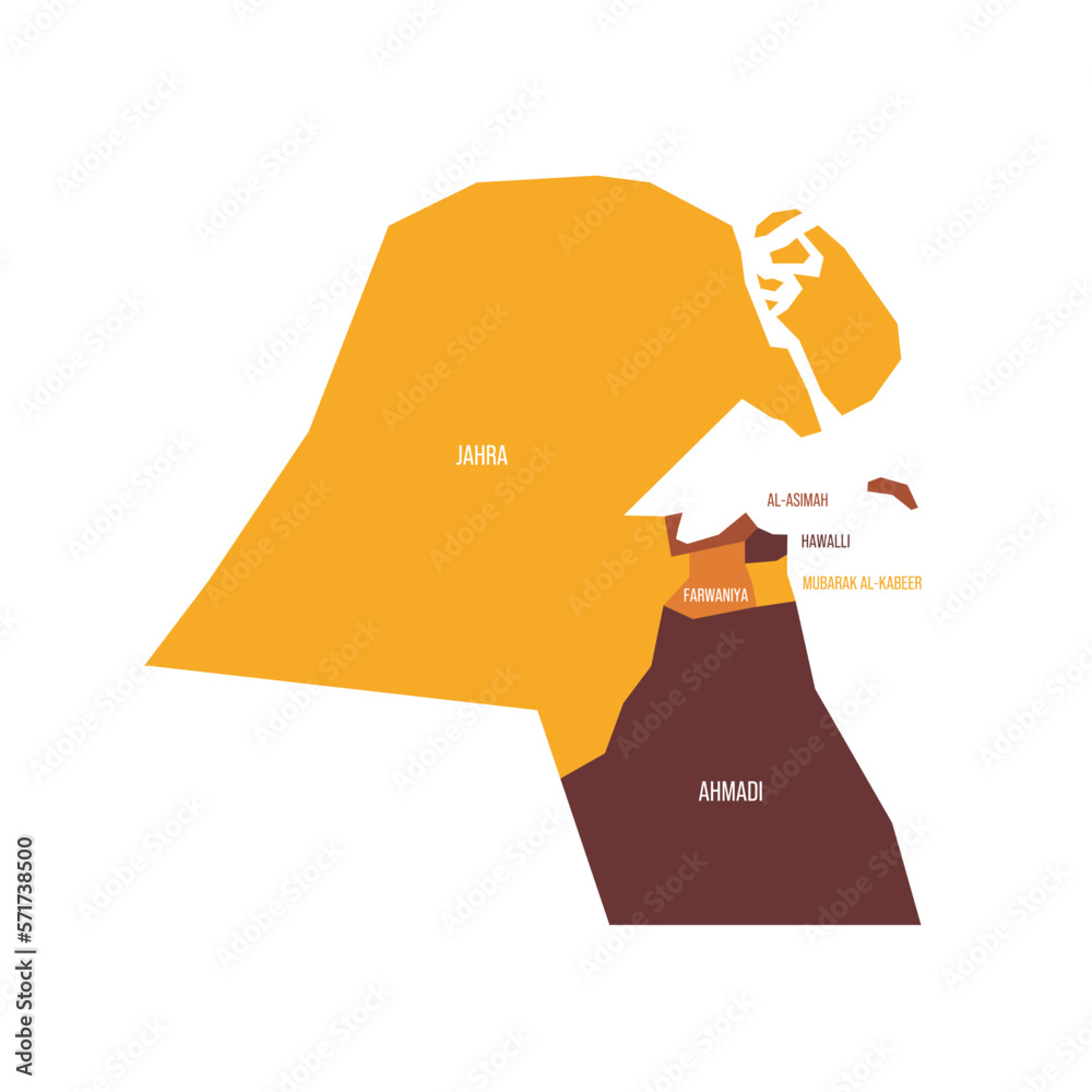 Kuwait political map of administrative divisions - governorates. Flat ...