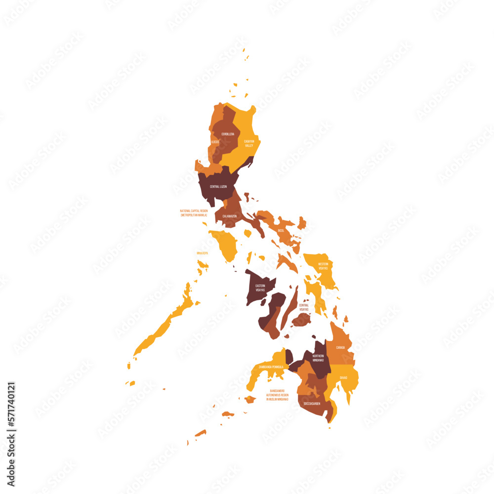 Philippines political map of administrative divisions - regions. Flat ...