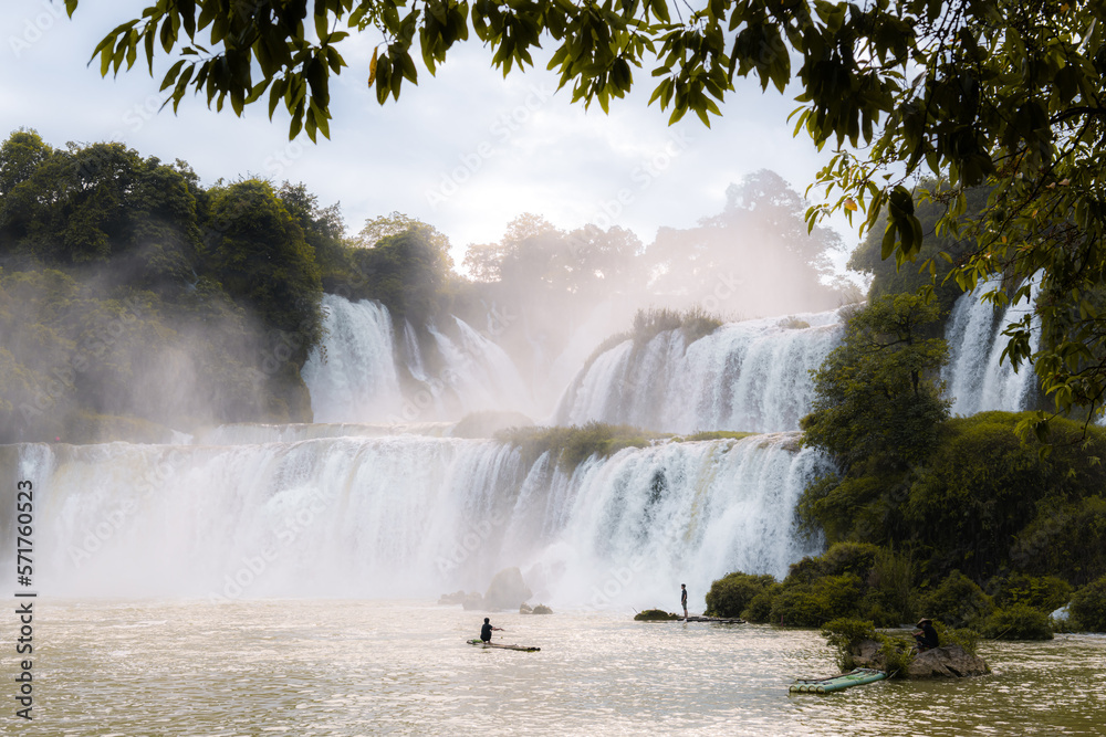 Sunset at Detian Waterfalls in China, also known as Ban Gioc in Vietnam ...