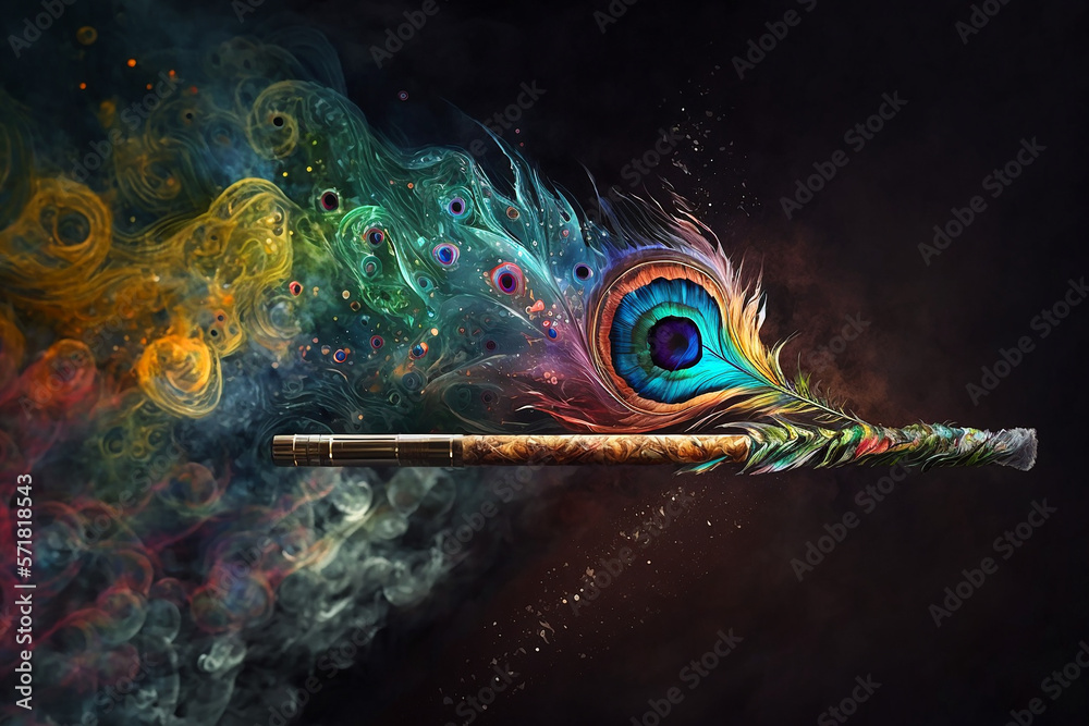 flute and a peacock feather. Generative AI Stock Illustration | Adobe Stock