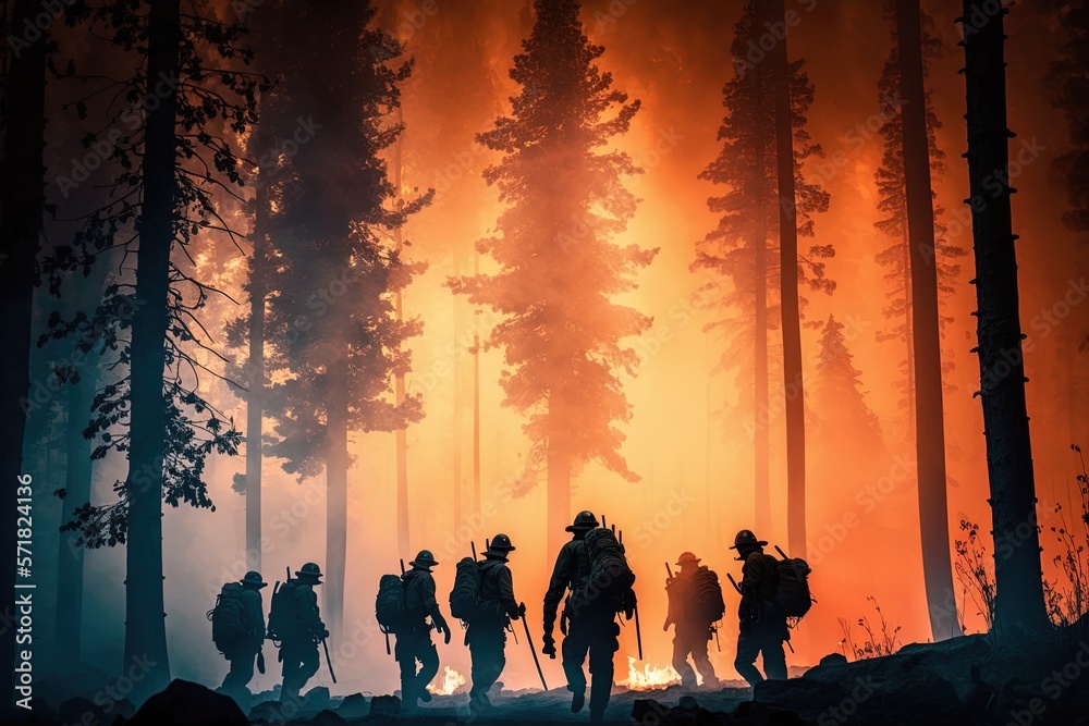 Diverse Squad of Male and Female Firefighters in a Forest to Stop a ...