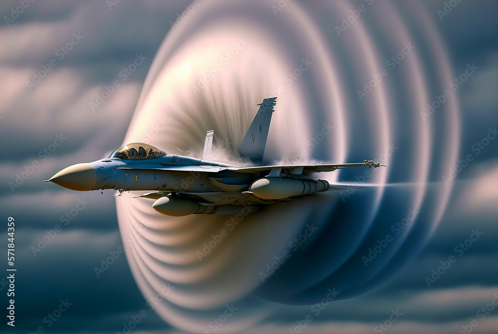 Supersonic aircraft breaking the sound barrier. Didactic and symbolic ...