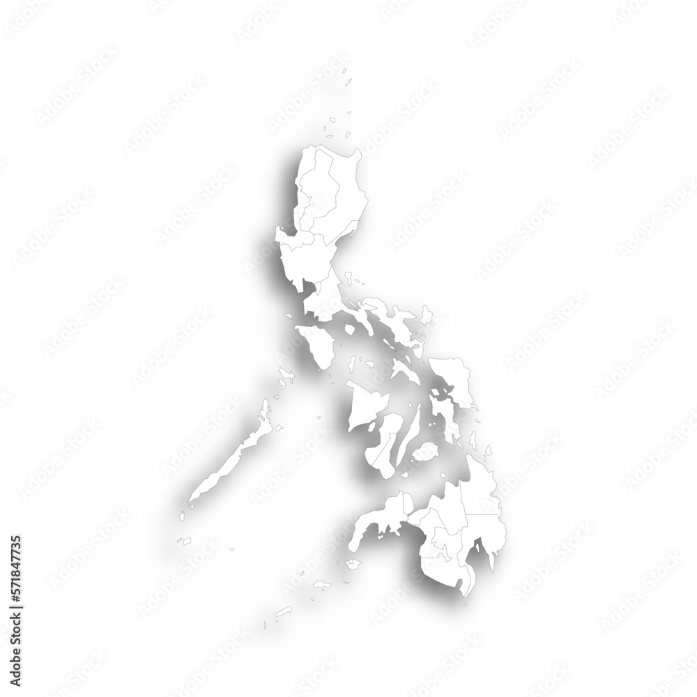 Philippines political map of administrative divisions - regions. Flat white blank map with thin ...