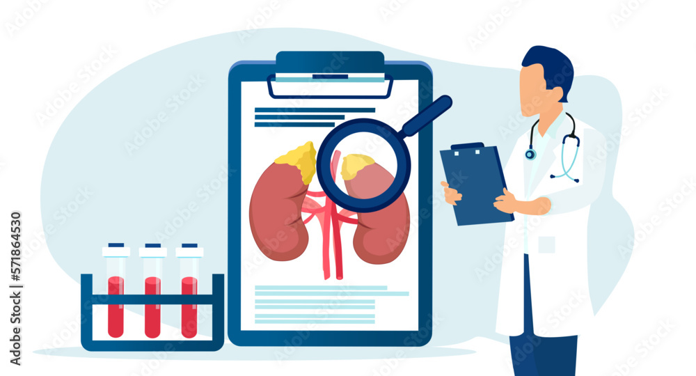 Vector of a doctor urologist ordering blood and urine test to check for ...