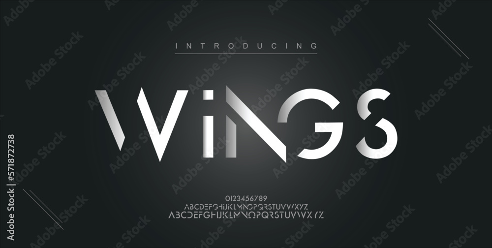 Wings digital modern alphabet new font. Creative abstract urban ...
