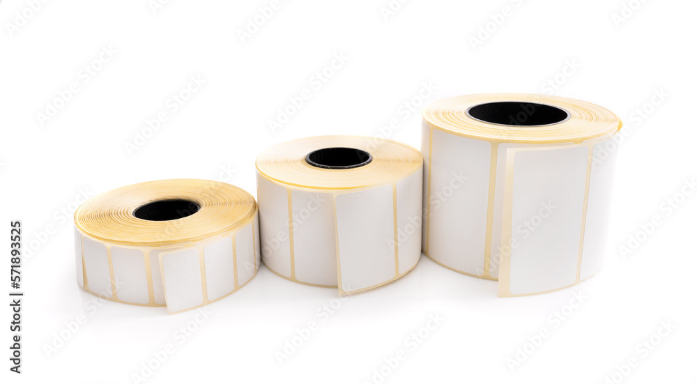 Barcode sticker rolls set isolated on white background. Blank adhesive ...