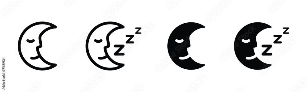 Sleeping moon face icon. Cute moon face is sleeping symbol logo in line ...