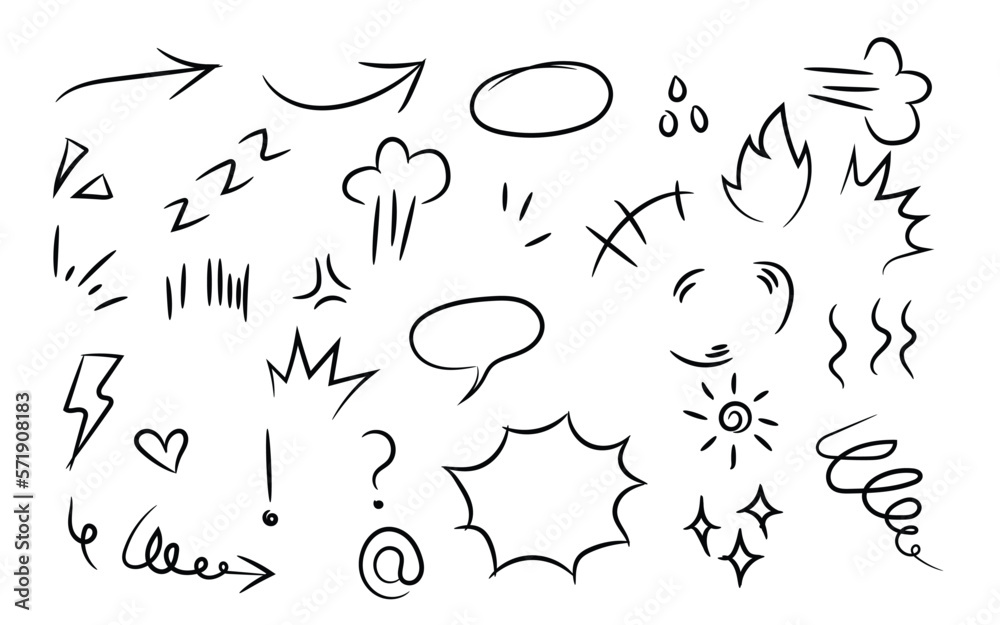 Vector set of hand-drawn cute cartoony expression sign doodle line ...