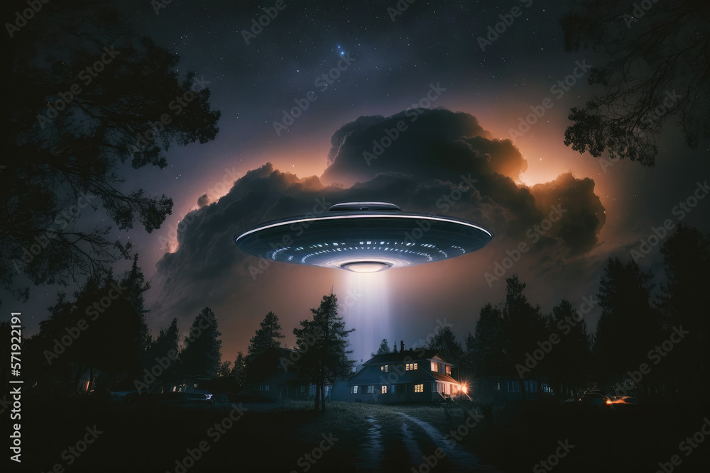 eerie alien ufo abduction lit up in the night sky made by generative ai ...