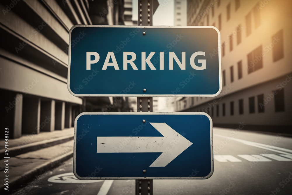 Car parking lot direction sign with arrow symbol, transport information ...